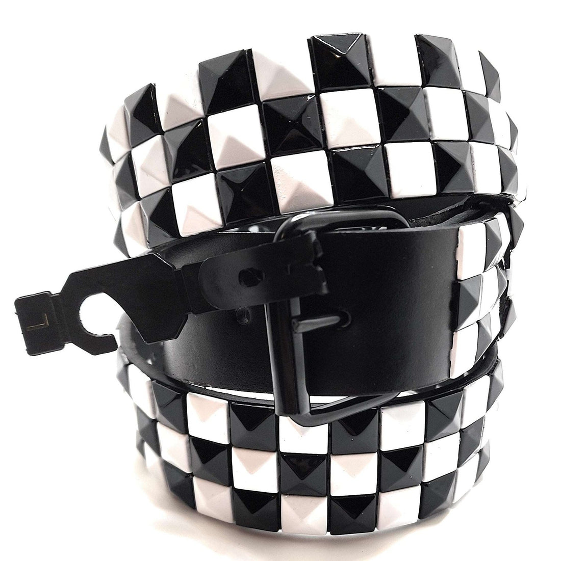Black and White Checkered Pyramid Studded Leather Belt Punk – shop ...