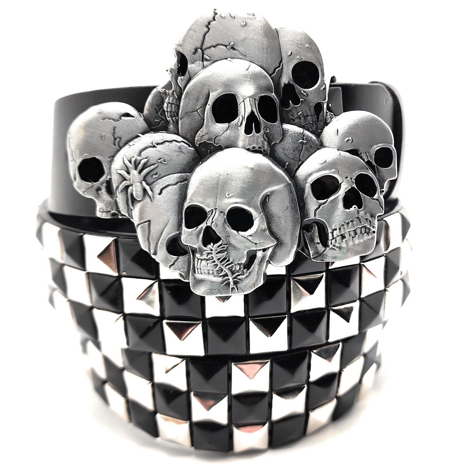 Skull Pile Belt Buckle and Chrome Black Pyramid Studded Leather Belt ...